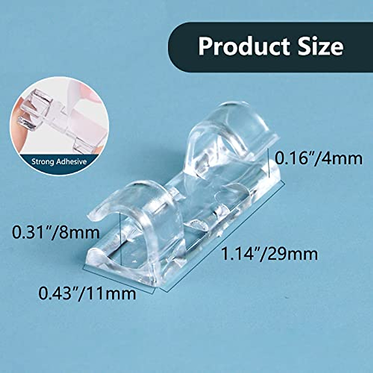 80 PCS Cable Clips with Strong Adhesive,Wire Holder Management for Office Home,Wall,Desk,Car,Dash Cam,Ethernet,Electric Wires,TV,PC,Indoor Outdoor Light Clips Cord Organizer,Transparent,Box-Packed