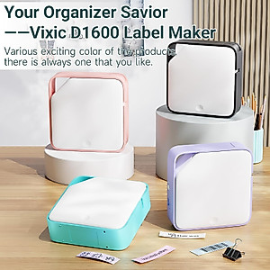 Vixic Label Maker Machine with Tape-Value Bundle includes 4 Label Tapes,D1600 Bluetooth Label Printer, Small Smart Handheld Sticker Mini Labeler, Inkless Rechargeable for Office Home School,Grey