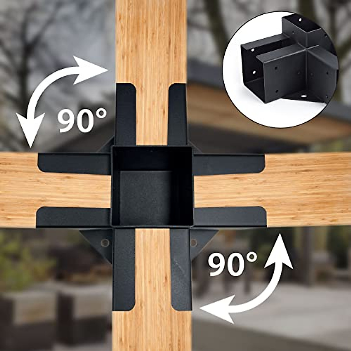 Wood Stand Kit with Steel Brackets 5-Way Right Angle Corner Bracket or 4x4(Inner Size 3.5"*3.5") Lumber with Screws Black Powder-Coated Steel Pergola/Gazebo Kit