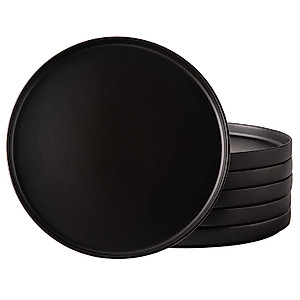 AmorArc Ceramic Dinner Plates Set of 6, 10.0 Inch Matte Stoneware Plates for Kitchen,Modern Flat Dinnerware Dishes Set,Microwave& Dishwasher Safe, Scratch Resistant, Matte Black
