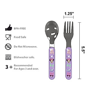 zak! 5-Piece Dinnerware Set, Disney Minnie Mouse - Durable Plastic & Stainless Steel - Includes Water Bottle, 8-Inch Plate, 6-Inch Bowl, Fork & Spoon - Suitable for Kids Ages 3+