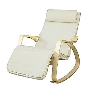 Haotian Comfortable Relax Rocking Chair with Foot Rest Design, Lounge Chair, Recliners Poly-Cotton Fabric Cushion,FST16-W,White Color
