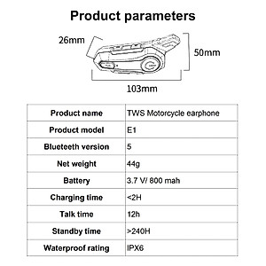 SOFFRIA Motorcycle Bluetooth Headset E1 2 Riders Wireless 400M Dirt Bike Helmet Intercom with CVC Noise Cancellation Stereo Music IPX6 Waterproof for Half/Open Face Helmet