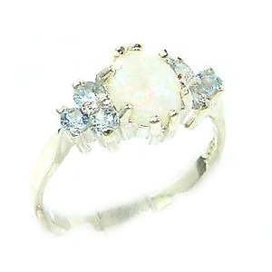 LetsBuyGold 925 Sterling Silver Natural Opal and Aquamarine Womens Anniversary Ring - Size 10.5