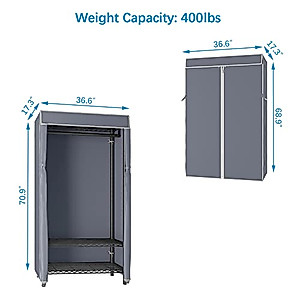 VIPEK V1S 3 Tiers Heavy Duty Garment Racks for Hanging Clothes Portable Closet for Small Spaces Clothes Rack Free Standing Wardrobe, Black Clothing Rack with Grey Oxford Fabric Cover