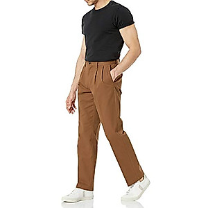 Amazon Essentials Men's Classic-Fit Wrinkle-Resistant Pleated Chino Pant (Available in Big & Tall), Dark Khaki Brown, 42W x 34L