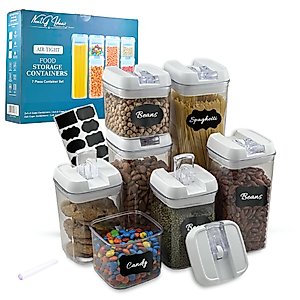 NextG Ideaz Airtight Food Storage Containers, 7-Piece Set, BPA-Free, Stackable, Transparent Plastic Canisters with White Interchangeable Lid for Kitchen Pantry