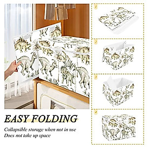 CaTaKu Dinosaurs Jungle Leaves Storage Bins with Lids Fabric Large Storage Container Cube Basket with Handle Decorative Storage Boxes for Organizing Clothes Shelves