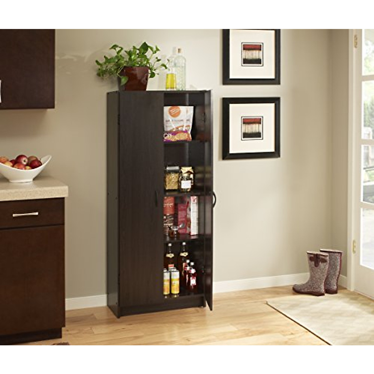 ClosetMaid Pantry Cabinet Cupboard with 2 Doors, Adjustable Shelves Standing, Storage for Kitchen, Laundry, or Utility Room, Espresso & 8925 2-Door Stackable Laminate Organizer, Espresso