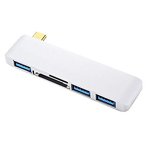 Leya-US Spare Part 5 in 1 Multi-Function Aluminium Alloy 5Gbps Transfer Rate USB-C/Type-C HUB Adapter with 3 USB 3.0 Ports & SD Card Slot & TF Card Slot Compatible for MacBook 2015/2016 / 2017(Gre