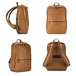 VELEZ Full Grain Leather Backpack with Laptop Compartment 14 Inch - Unisex Brown Slim Bag for College, Work and Business