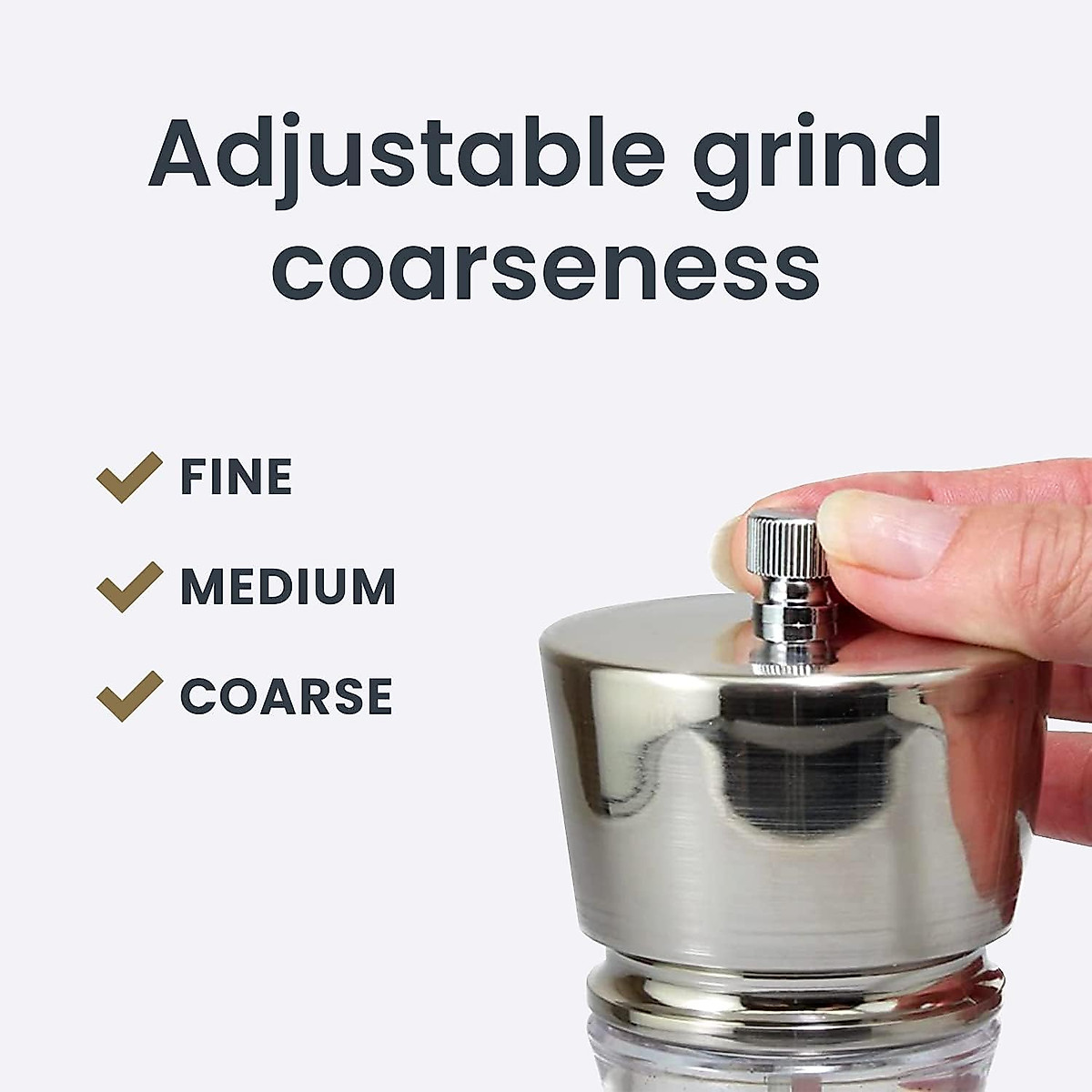 Olde Thompson 7" Brushed Nickel Salt Shaker & Pepper Mill Set, Adjustable Pepper Grinder