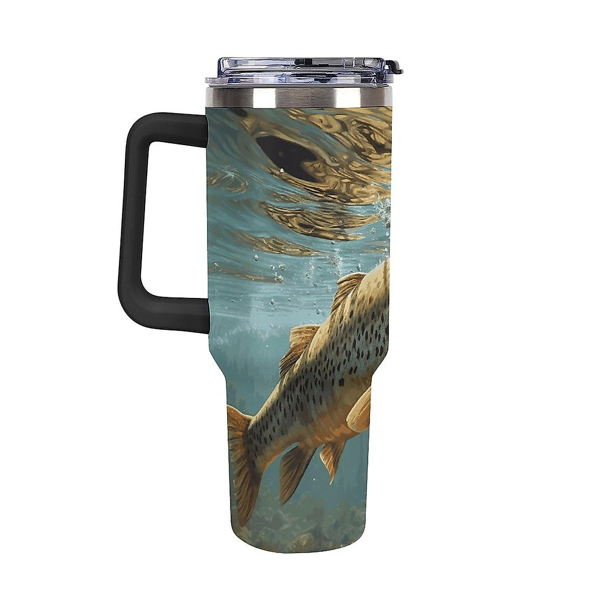 FZQVSGW Fly Fin Fish 40 Oz Tumbler with Handle And Straw Stainless Steel Vacuum Insulated Tumblers Reusable Keep Drinks Cold Coffee Cup Holder Friendly Gifts for Women Men Car Gym Travel