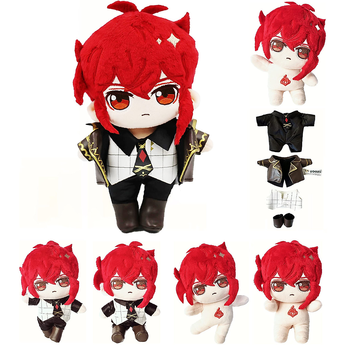 uoozii 23cm/9inch Poseable Genshin Impact Xiao Plush Figure Hu Tao Klee Zhongli Venti Kazuha Cosplay Plushie Doll with Changeable Doll Clothes Collectable Gift (Xiao, Poseable)