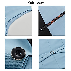 Mens 3 Piece Suit Slim Fit Dress Tux Suits for Men Solid Color Wedding Classic Tuxedo Set US Size M Light Blue