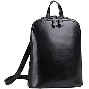 HESHE Leather Backpack Designer Purse for Women Fashion Travel College Shoulder Bag (Black-R)