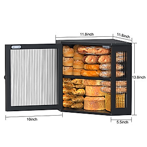 Corner Bread Box Extra Large Bamboo Wood Bread Box for Kitchen Countertop - Double Bread Container with Adjustable Height - Modern Black Easy To Assemble