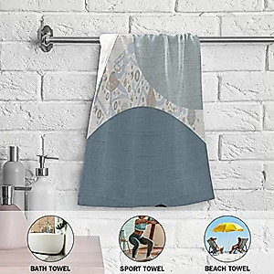 Geometry Blue and Gray Hand Towels Mid-Century Modern Abstract Kitchen Hand Towels Dishcloths Set Soft Absorbent Hand Towels for Bathroom Gym Restaurant Hotel