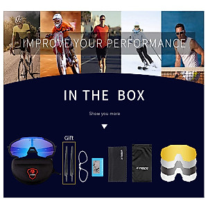 X-TIGER Polarized Sports Sunglasses with 5 Interchangeable Lenses,Mens Womens Cycling Bike Glasses,Baseball Running Fishing Golf Driving Sunglasses