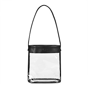 UEASE Clear Bucket Bag with Magnetic Buckle Closure Women PVC Shoulder Handbag for Stadium Approved (Black)