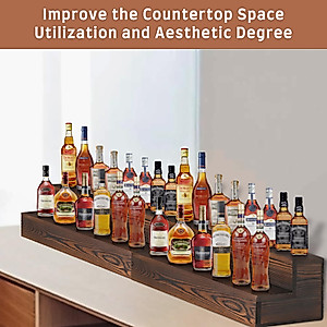 TIRYIUOU Bottle Display Shelf 2 Pack, Wood Bar Bottle Shelves,Tabletop Wine Rack,Tiered Bottle Stand, Bar Shelf Stand for Liquor, Liquor Bottle Display Shelf, Bar Display, Home Storage