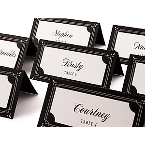 Summer-Ray 48 Double Layer Black & White Wedding Modern Place Cards Escort Cards Seating Cards