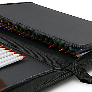 BTSKY® Portable Canvas Zippered Colored Pencil Case-Super Large Capacity 72 Slot Pencil Bag Pouch for Watercolor Pencils(Black)