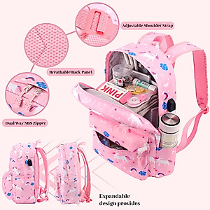 SCIONE Cute School Backpack for Girls, Teens School Bag with USB Charging Port Water-Resistant Pink Canvas Bookbag, Preschool Daypack Elementary BackBag, Back to Shool Supplies Gifts for Kids