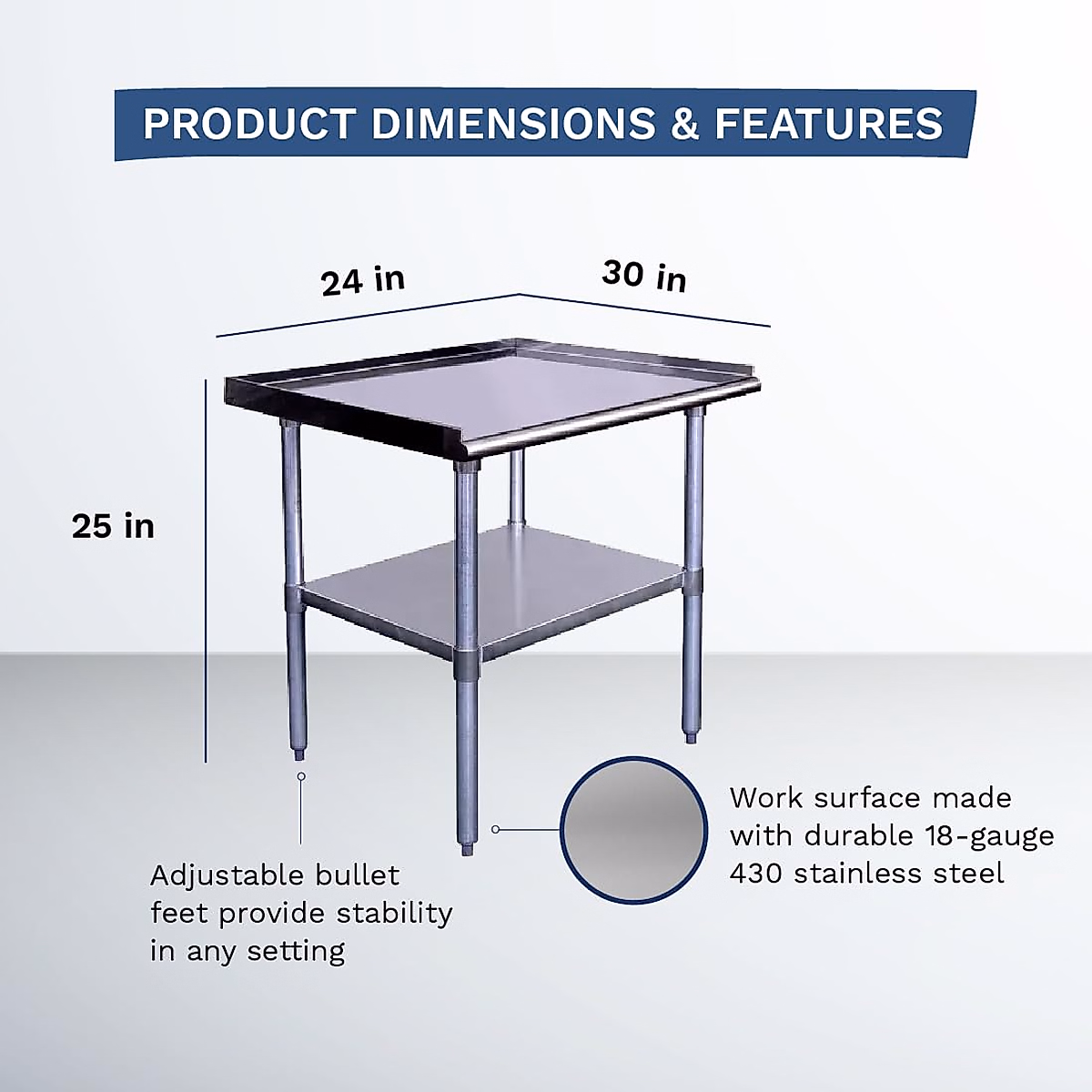 Kratos Stainless Steel Kitchen Equipment Stand 24"x30" with Undershelf, NSF Worktable for Restaurants - 18ga/430SS