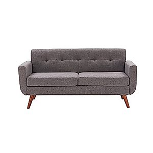 Tbfit 65" W Loveseat Sofa, Mid Century Modern Decor Love Seats Furniture, Button Tufted Upholstered Love Seat Couch for Living Room (Grey)