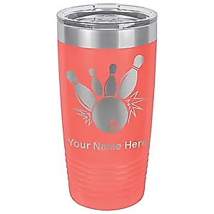 LaserGram 20oz Vacuum Insulated Tumbler Mug, Bowling Ball and Pins, Personalized Engraving Included (Coral)