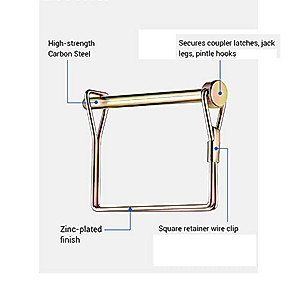 Ascebrk 10 Pack Trailer Coupler Pin 1/4''Diameter 4 Inch Long,Heavy-Duty Wire Lock Pin,PTO Shaft Safety Locking Set,Trailer Hitch Pin, Lawn Mower Quick Release Rose Gold