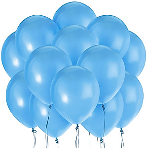 AMOR PRESENT 110PCS Light Blue Balloons, 12 Inch Party Latex Balloons with Ribbon Helium Balloons for Birthday Baby Shower Graduation Wedding Party Decorations