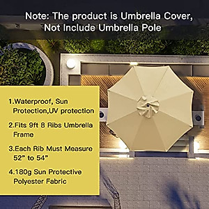 Sunnyglade 9ft Patio Umbrella Replacement Canopy Market Umbrella Top Outdoor Umbrella Canopy with 8 Ribs (Tan)