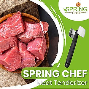 Spring Chef Meat Tenderizer Mallet, Chicken Pounder, Heavy Duty Kitchen Hammer Tool for Food - Beef and Steak Flattener - Solid Construction Beater, Dual Sided Smasher with Soft Grip Handle, Black
