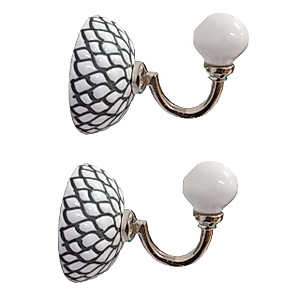 PARIJAT HANDICRAFT Set of 2 Ceramic Metal Wall Hooks Hanging Clothes Hat Coat Robe Hangers Metal Hook Door Hook Wall Mounted Single Hook Hanger.(White Color)