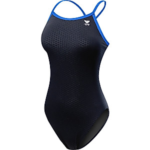 TYR Girls’ Hexa Diamondfit Swimsuit, Black/Blue, 24