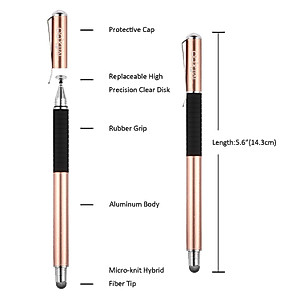 Mixoo Capacitive Stylus Pen, Disc & Fiber Tip 2 in 1 Series, High Sensitivity and Precision, Universal for ipad, iPhone, Tablets and Other Touch Screens, Model: Rose Gold