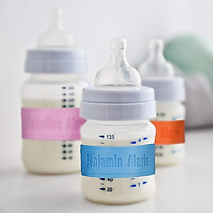 Custom Baby Bottle Labels for Daycare Blue Pink or Orange 4 Pack Sippy Cup Labels Personalized Bands