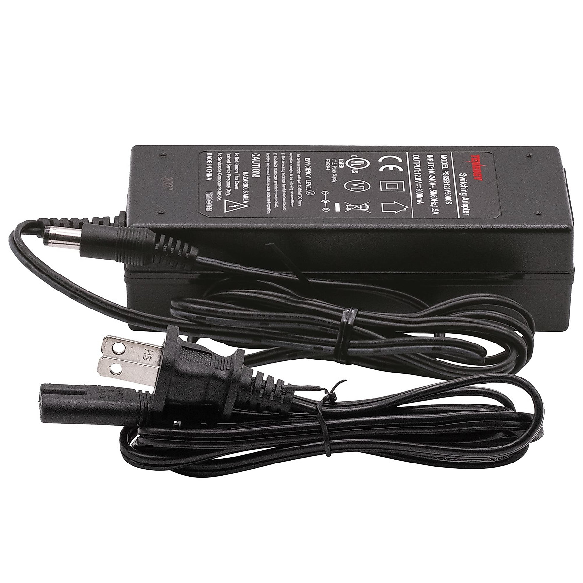 Tenergy 100V -240V AC to 12V DC 5A 60W Switching Power Supply Adapter for TB6 Balance Charger, LED Strip Lights, Outdoor Security Cameras and Audio Amplifier, with 5.5 x 2.1mm DC Plug