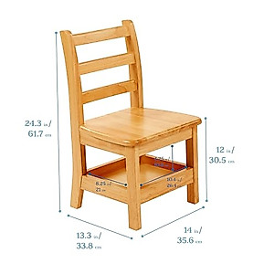 ECR4Kids Three Rung Ladderback Chair with Storage, 12in Seat Height, Classroom Seating, Natural, 2-Pack