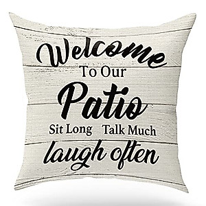 Welcome to Our Patio, Farmhouse Patio Throw Pillow Cushion Covers, Housewarming Gift, Patio Decorative Home Decor, Sofa Living Room Bedroom Rocking Chair, 18 x 18 inch(GMS102)