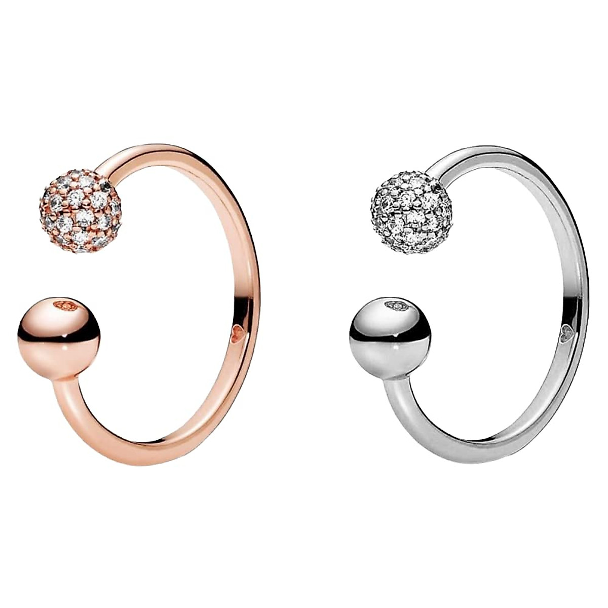 YENAKING Authentic Silver Sparkling Rose Polished & Pave Bead Open With Crystal Ring For Women Wedding Party Fashion Jewelry