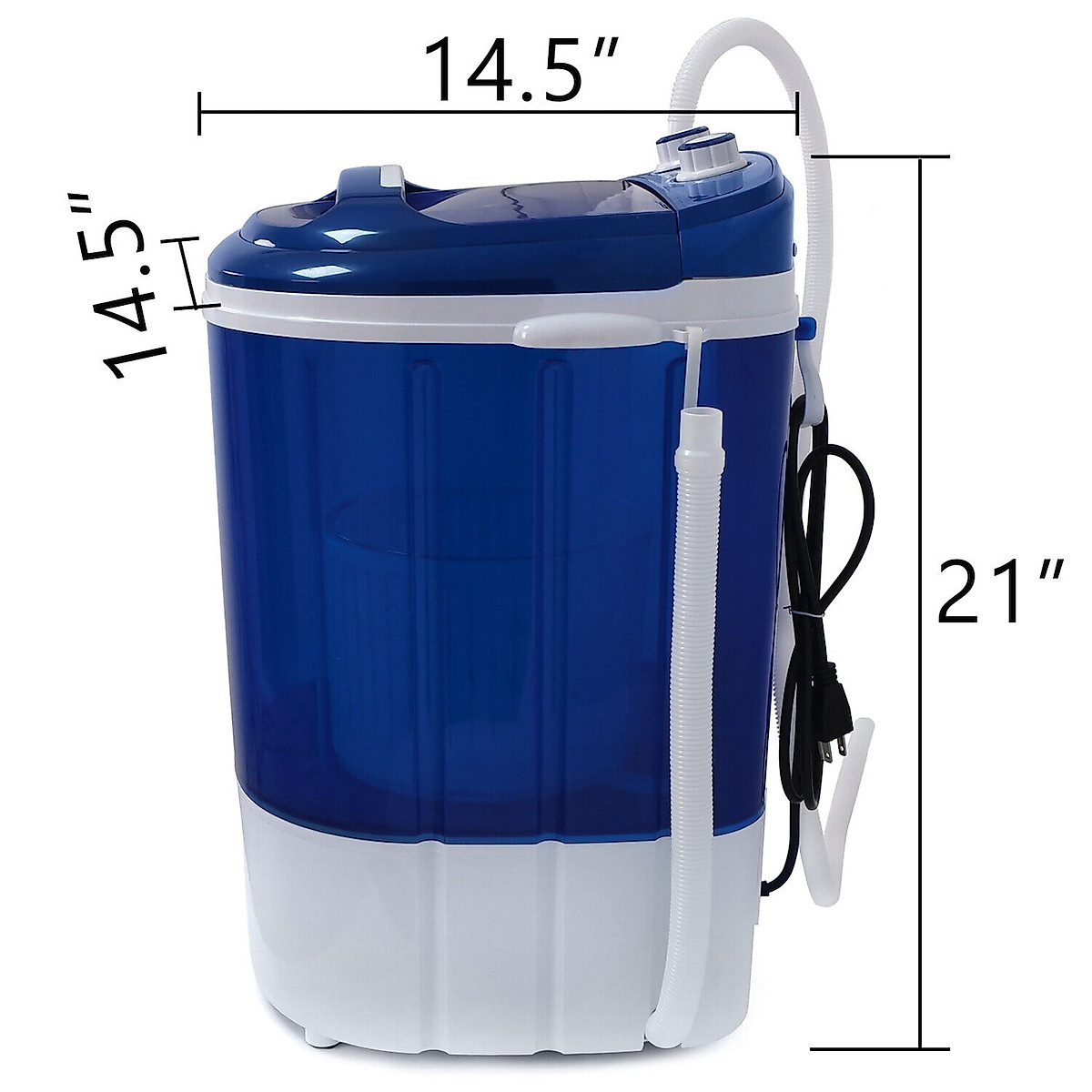 BaggySacky One-cylinder 7LB Portable Washing Machine with Spinner Timer Control and drainage for Small or Children Clothes in Apartment RV Travel Blue