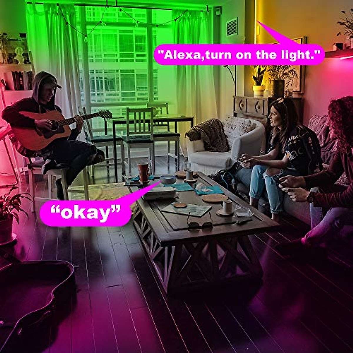 phopollo 100ft Led Lights for Bedroom Sync with Music, Led Strip Lights Compatible with Alexa and Google Home