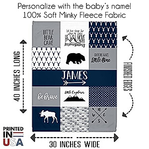Blue Woodland Personalized Baby Blanket for Boys - Custom Baby Blankets For Boys - Deer Baby Blanket- Woodland Nursery Décor - Baby Blankets For Boys Personalized (Blue Woodland)