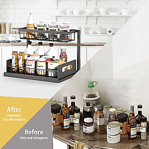 Under Sink Organizers and Storage, Multi-purpose 2-Tier Sliding Cabinet Basket Organizer Drawers, Kitchen Under Bathroom Storage Rack
