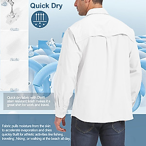linlon Mens Safari Shirts Long Sleeve UV Protection Hiking Fishing UPF 50+ Quick Dry Cooling Camping Travel Shirts#5066-White-XXL