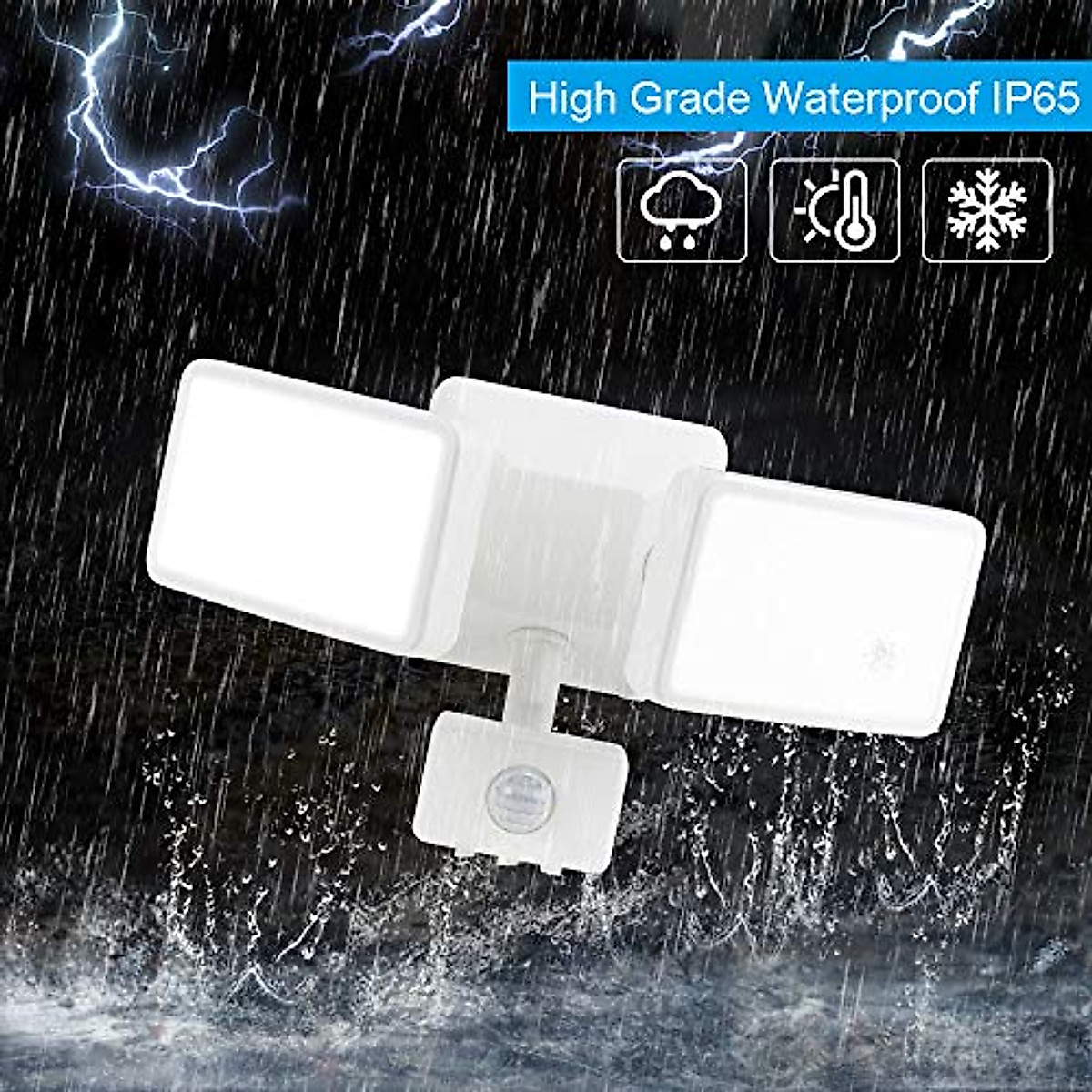 DLLT LED Motion Sensor Outdoor Light, 20W 6000k Plug in Security Lights 2 Adjustable Heads IP65 Waterproof Motion Detected Flood Light for Garage Yard Garden Porch