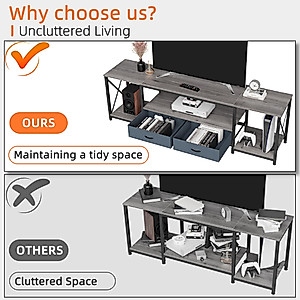 GYIIYUO TV Stand with Drawer for 75 80 Inches TV - Entertainment Center and Industrial TV Console Table with Open Storage Shelves for Living Room, Bedroom - 71'' Gray (180GR)